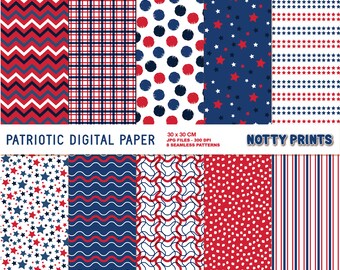 Patriotic Digital Paper - 4th of July Paper Backgrounds - 16 Scrapbook ...