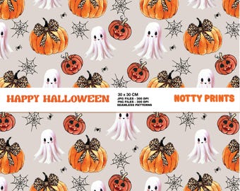 Cute Ghosts, Pumpkins, Spiderwebs, Bows Halloween Seamless Patterns ...
