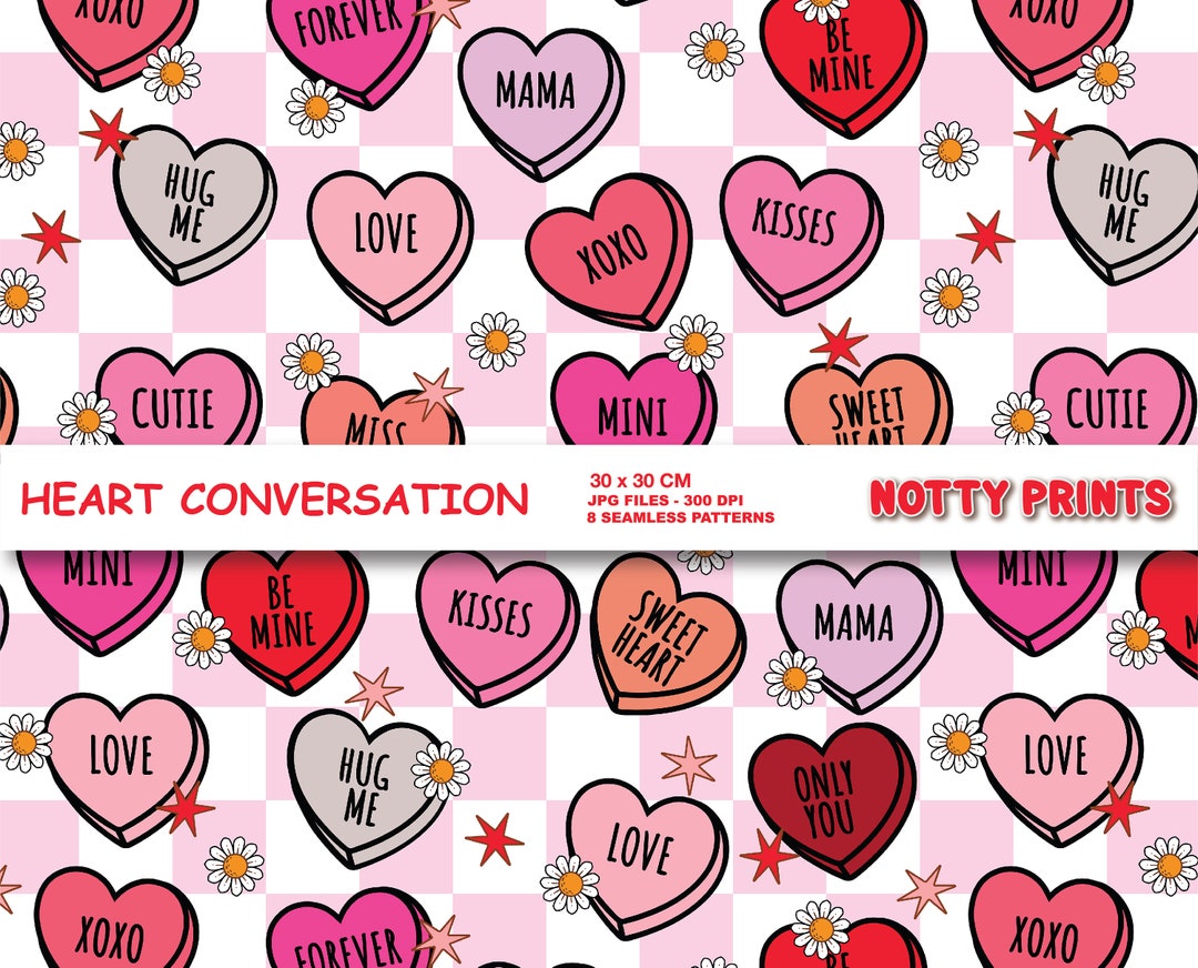 Candy Hearts Valentine's Day Seamless Pattern, Fabric Print (digital ...