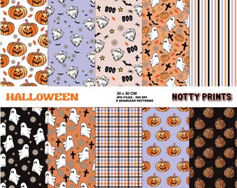 Cute Ghosts, Pumpkins, Flowers Halloween Seamless Patterns Instant ...