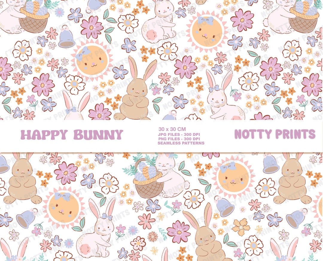 Cute Easter Bunny Flower Seamless Pattern , Easter Prints , Floral ...