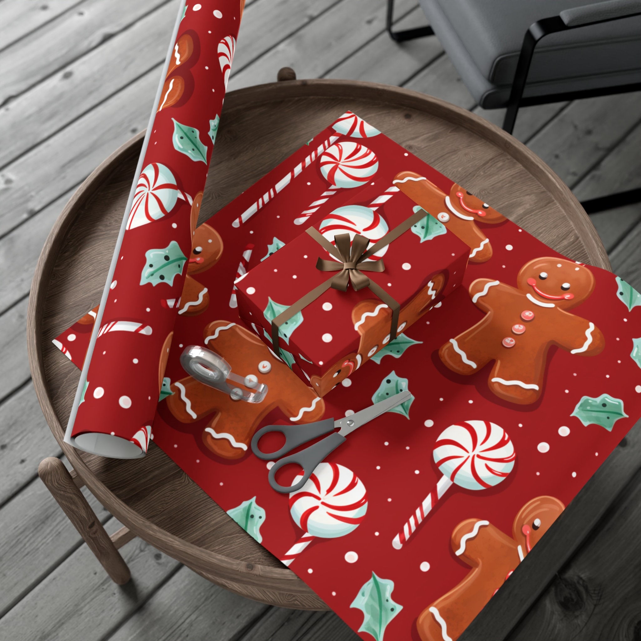 Gift Wrap Papers, Red Gingerbread Man Christmas Candy Cane sold by ...