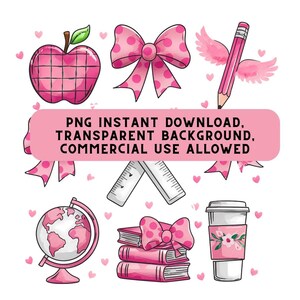 Cute Pink School Clipart Bundle, Digital Download, Back to School ...