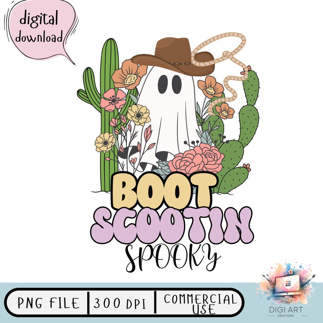 Boot Scootin Spooky Digital Download Ghost With Flowers and Cowboy Hat ...