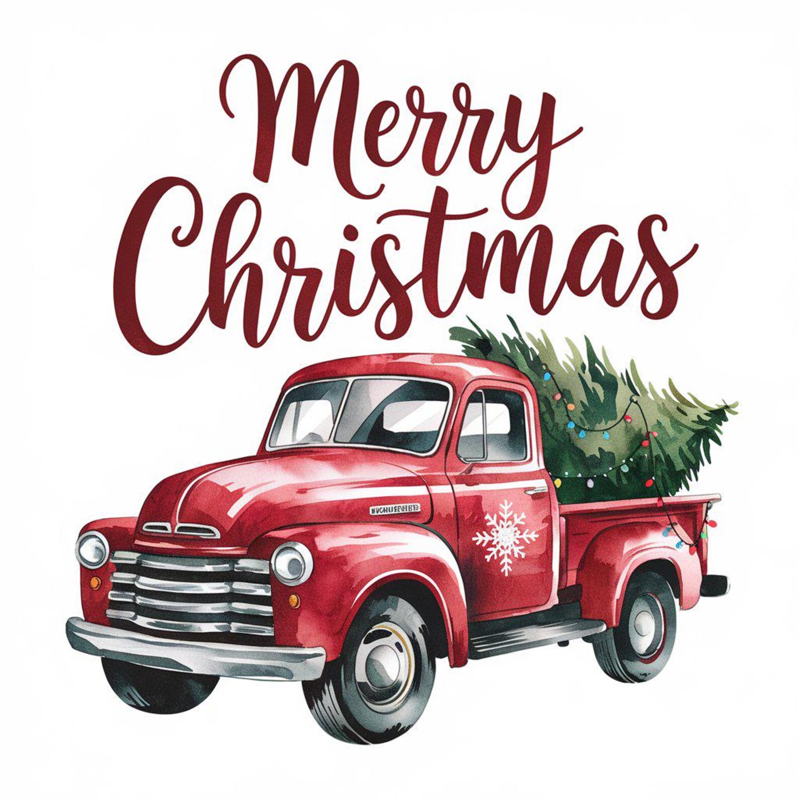 Merry Christmas Red Truck Digital PNG, Vintage Holiday Truck With Tree ...