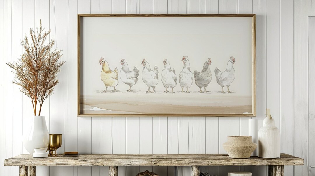Row of Chickens Art Print | Hand-drawn Style Chicken Art | Farmhouse ...