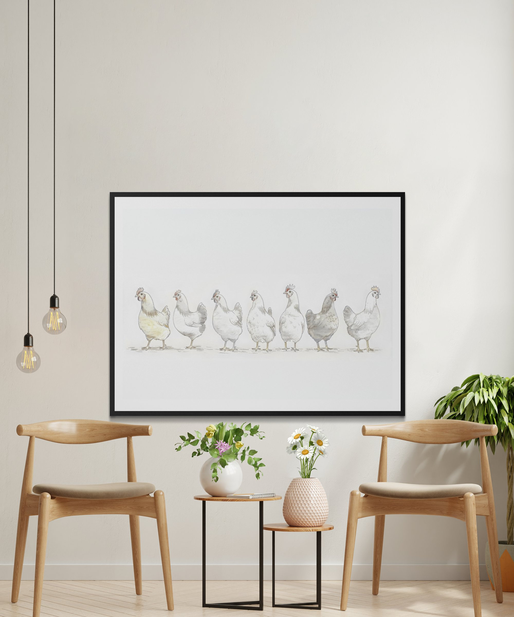 Row of Chickens Art Print | Hand-drawn Style Chicken Art | Farmhouse ...