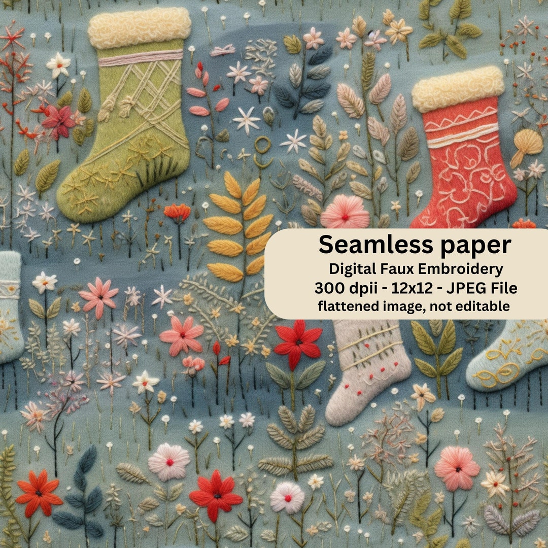 Christmas Embroidered Digital Stocking Seamless Pattern Download 3d ...