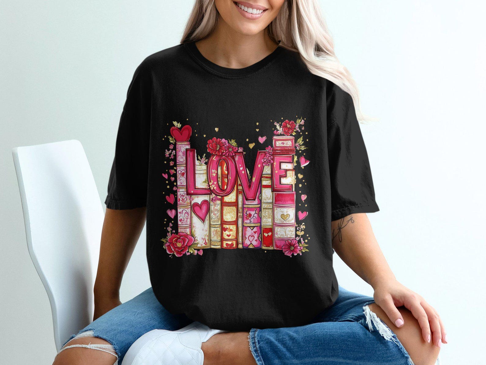 Love Book Stack Digital Art, Book Lovers Wall Art, Romantic Books ...