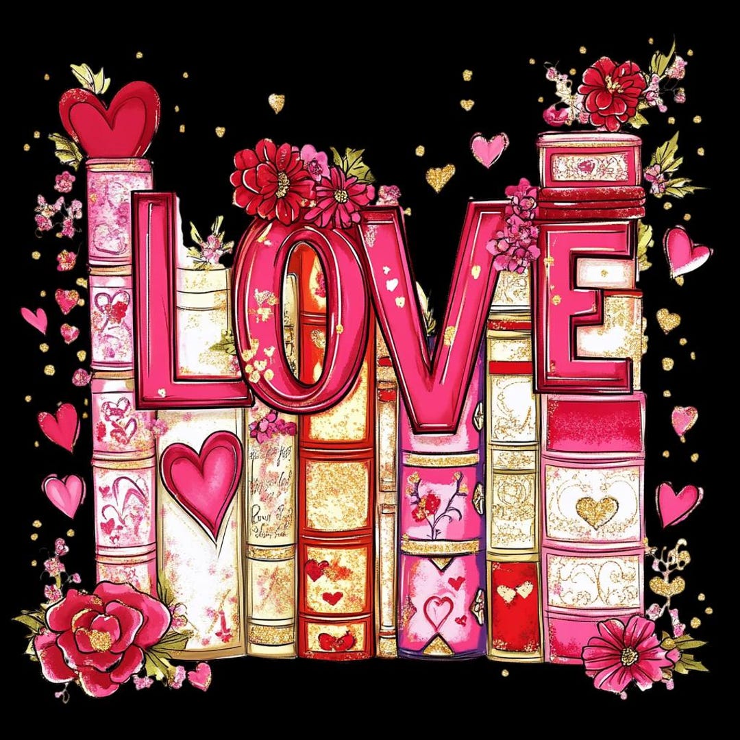 Love Book Stack Digital Art, Book Lovers Wall Art, Romantic Books ...