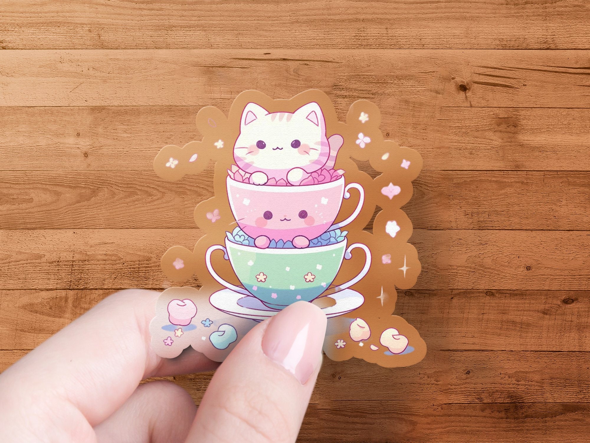 Cute Kawaii Kitten in Teacups Digital PNG Art, Nursery Wall Decor ...