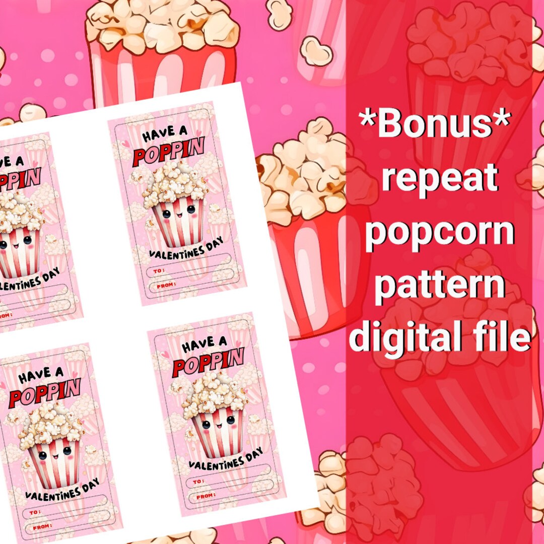 Cute Popcorn Valentine's Day Card Paper Pack, Printable Popcorn Card ...