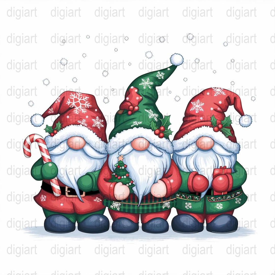 Cute Christmas Gnomes Digital Clipart PNG Transparent Background Print ...
