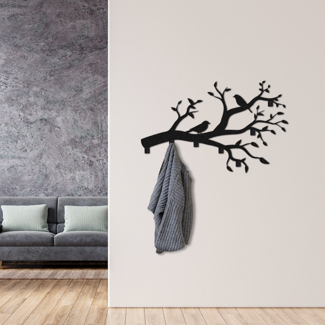 Birds on Branch Metal Coat Rack Wall Mount, Branch Wall Decor, Decor ...