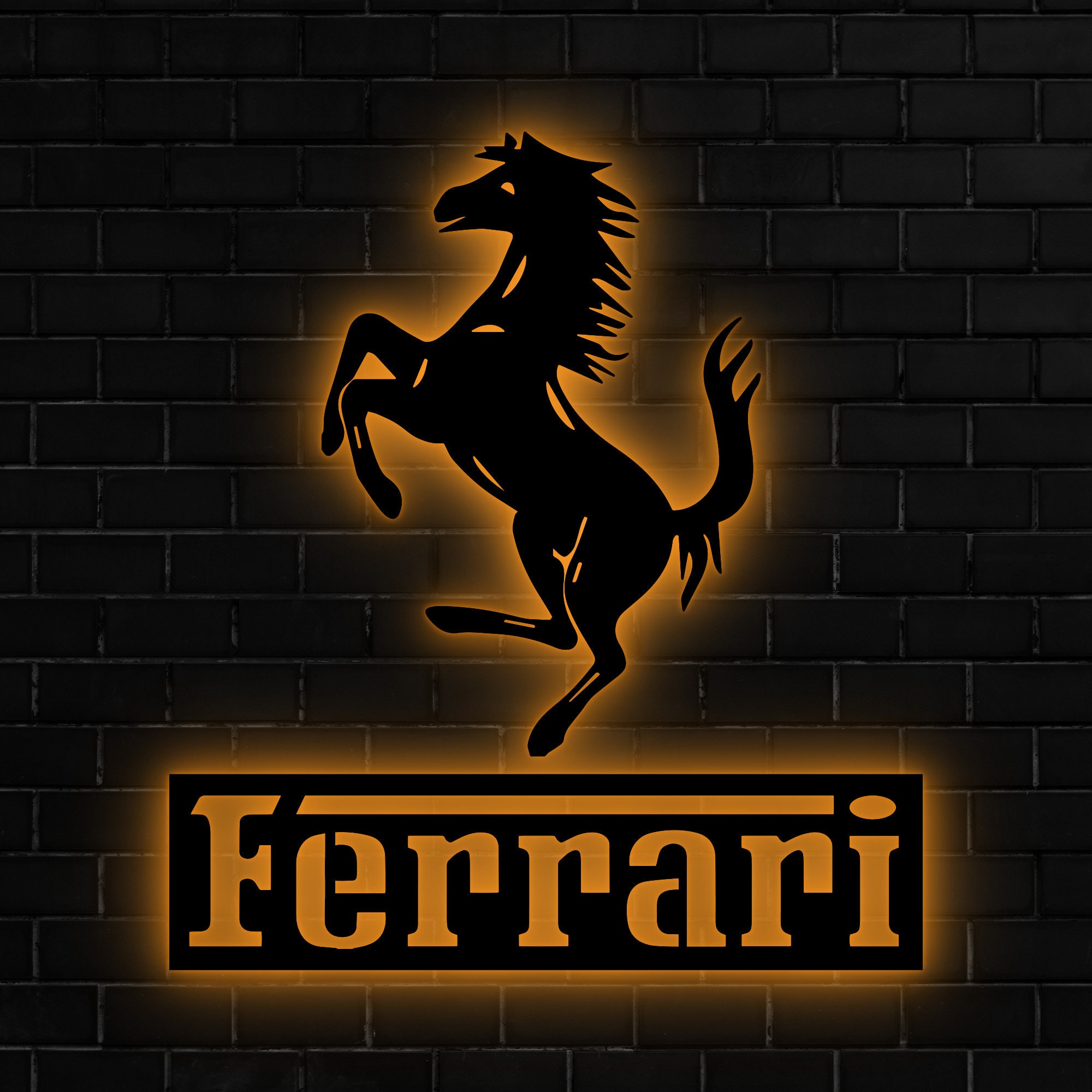 Ferrari Logo LED Metal Sign, Night Lights, Led Wall Art, Car Lovers ...