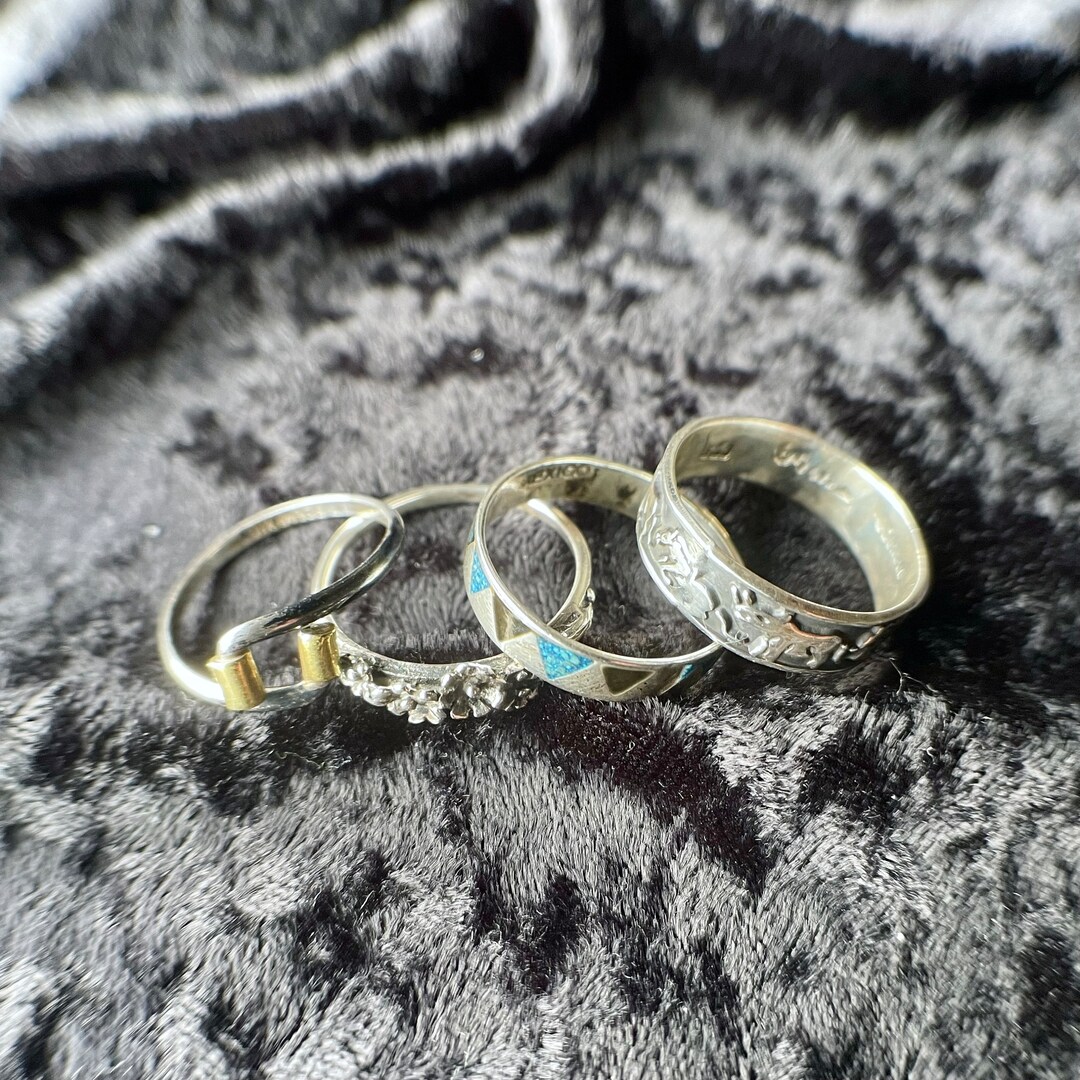 Vintage 1970s, Four (4), Rings Set, 925 Sterling Silver, All Size 6 ...