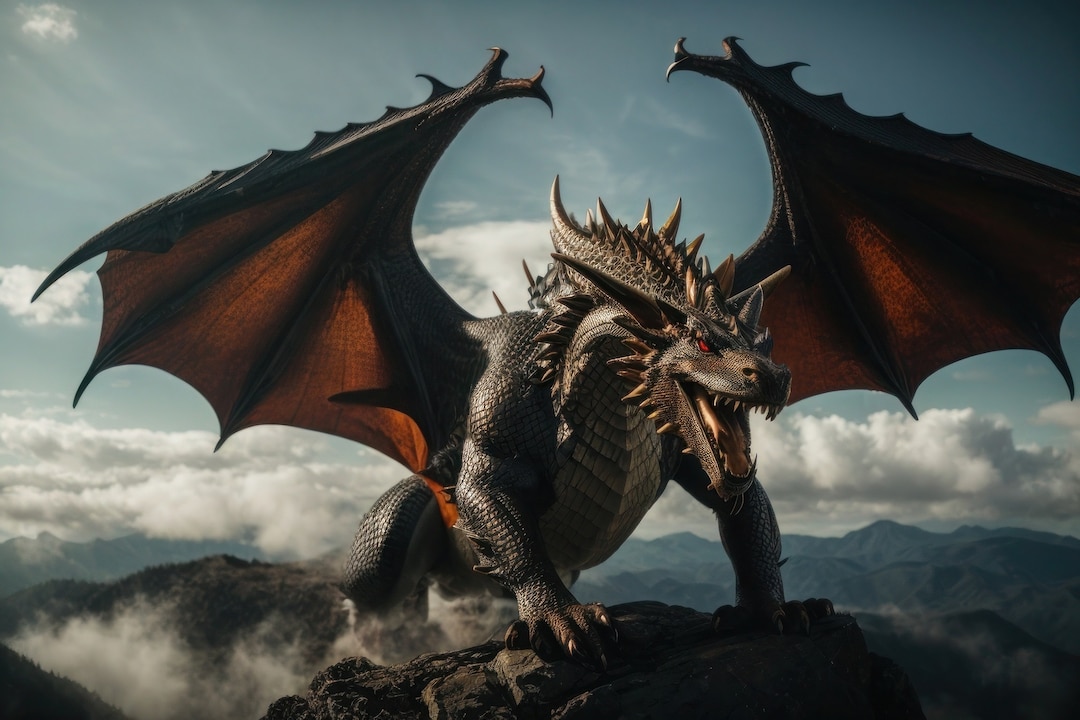 Dragon on Hill AI Art AI Generated Art Digital Art Digital Art Download ...