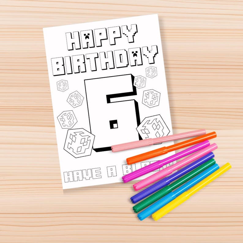 Print-and-color Birthday Cards (minecraft Inspired) – 24 Digital 5x7 ...