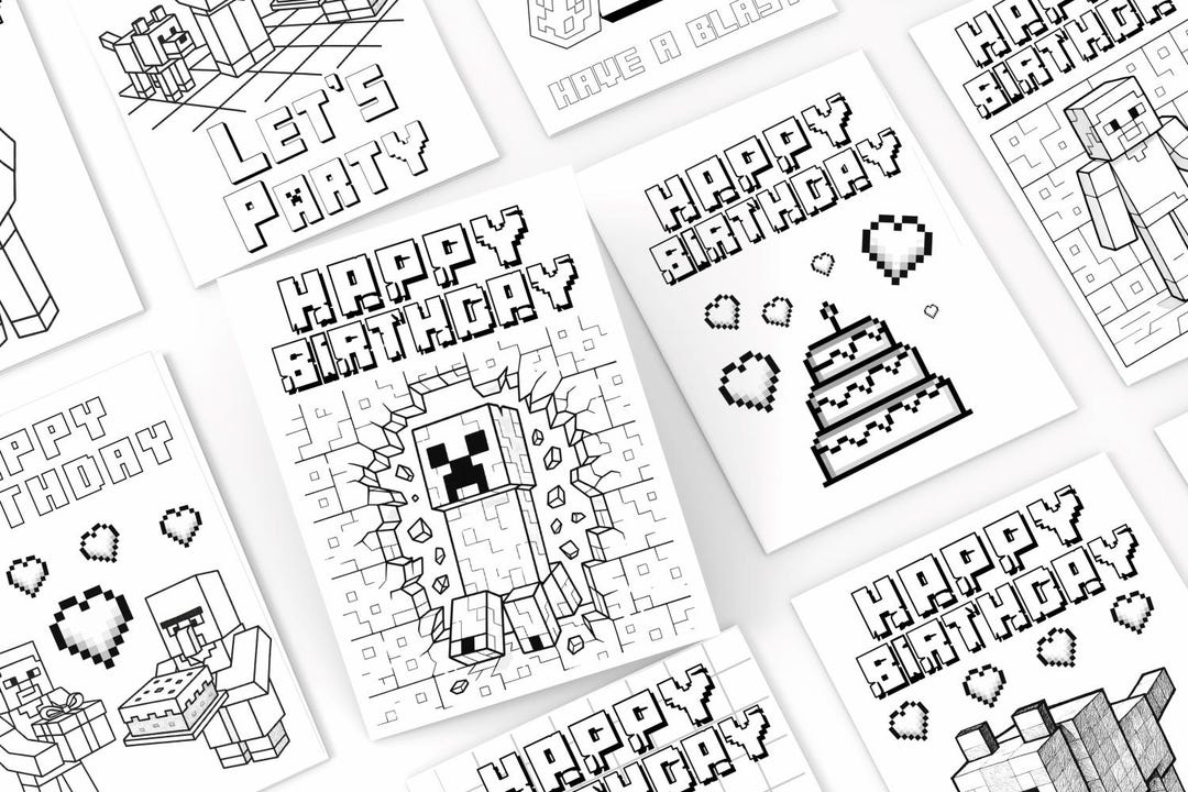 Print-and-color Birthday Cards (minecraft Inspired) – 24 Digital 5x7 ...