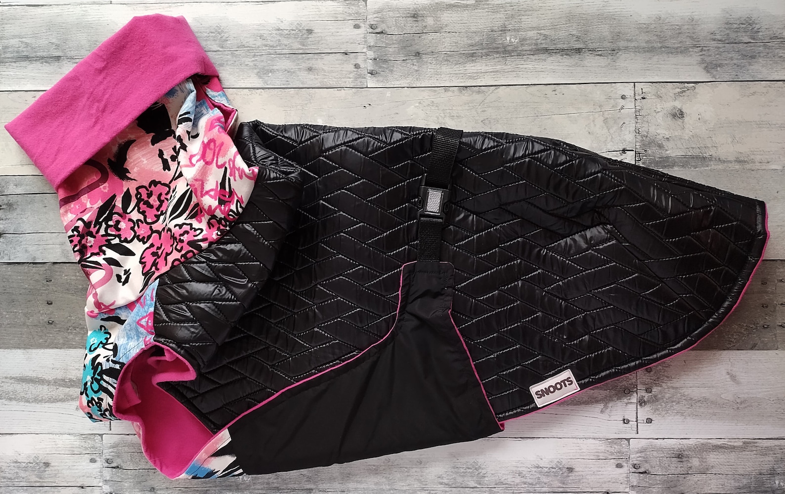I LOVE SNOOTS, Hound Winter Coat in Black Geometric Quilted Coating ...
