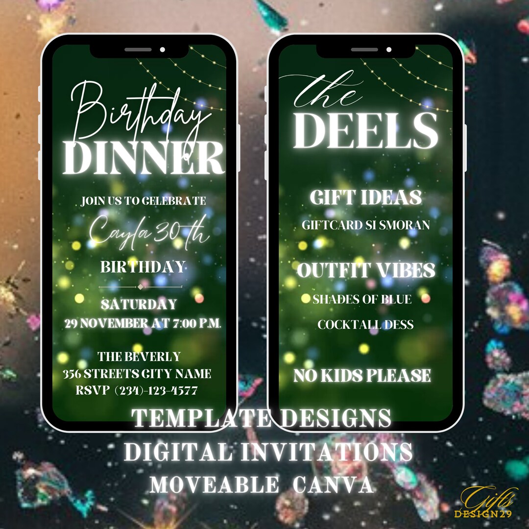 Animated Birthday Dinner Invitation: Green Video (digital) - Etsy