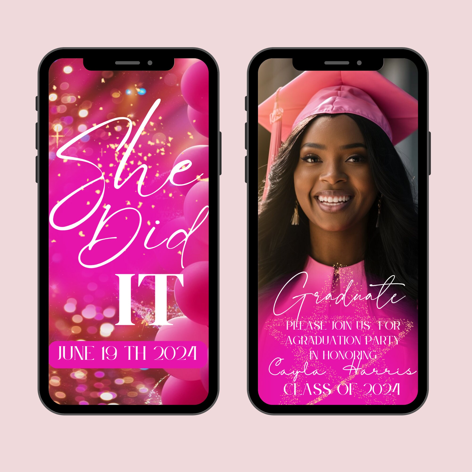 2024 Graduation Ceremony Pink Graduation Template Editable Canvas ...