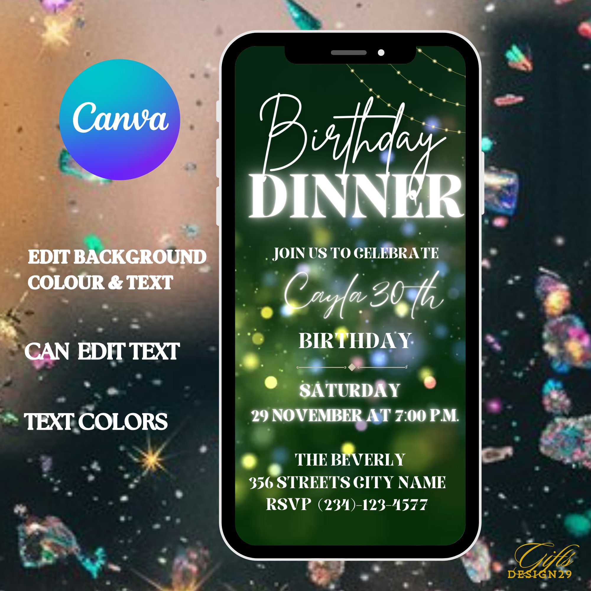 Animated Birthday Dinner Invitation: Green Video (digital) - Etsy