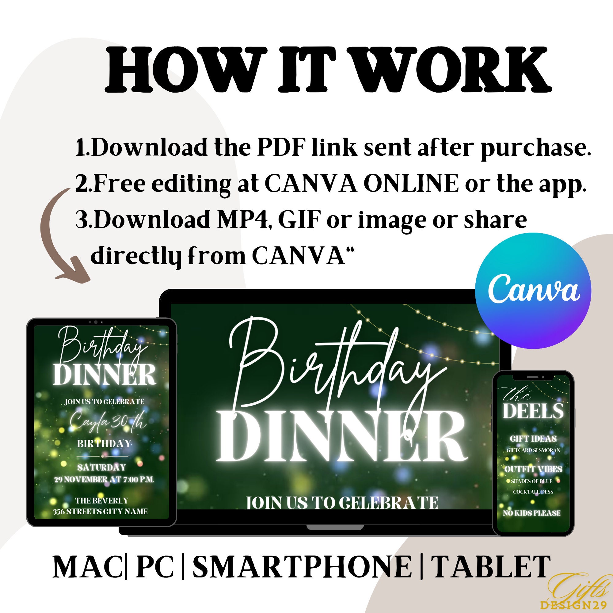 Animated Birthday Dinner Invitation: Green Video (digital) - Etsy
