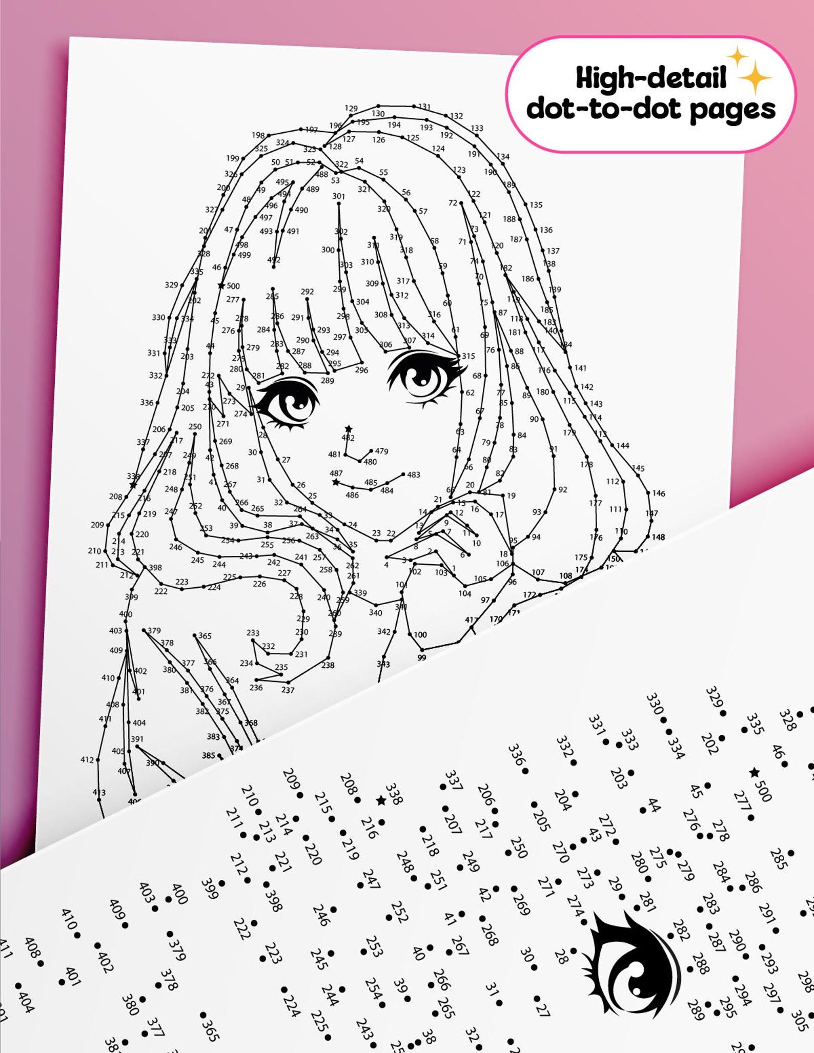 Anime Dot-to-dot Printable Set | 400–500 Dots | 15 Pages | PDF A4 ...