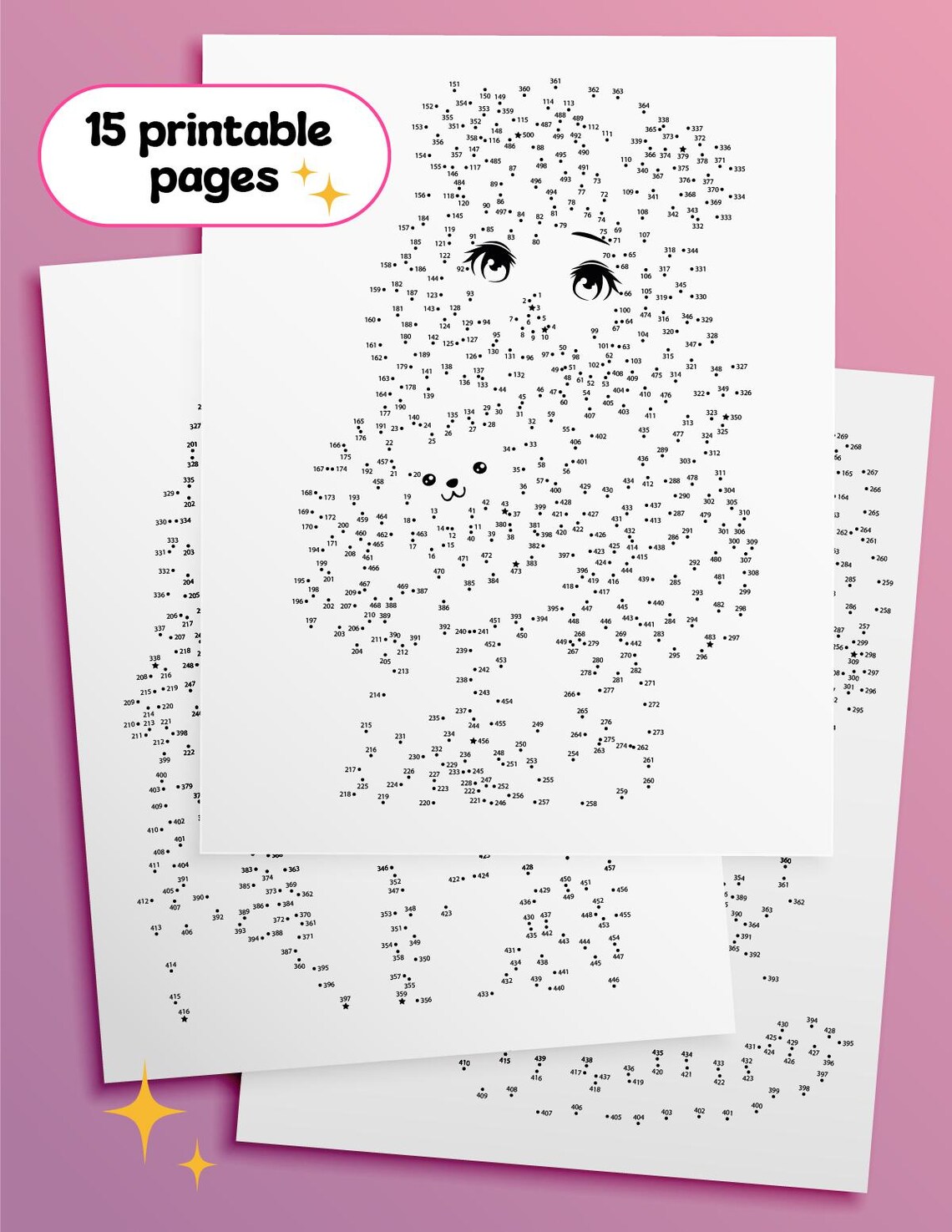 Anime Dot-to-dot Printable Set | 400–500 Dots | 15 Pages | PDF A4 ...