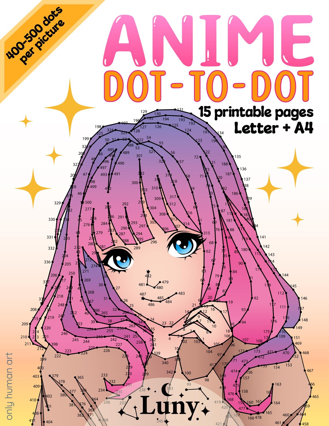 Anime Dot-to-dot Printable Set | 400–500 Dots | 15 Pages | PDF A4 ...