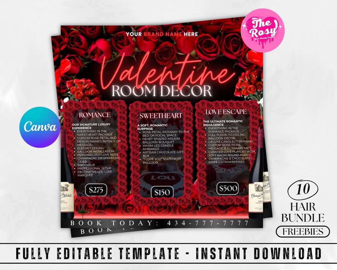 Room Setup Valentines Booking Flyer, Valentine Room Setup Flyer ...