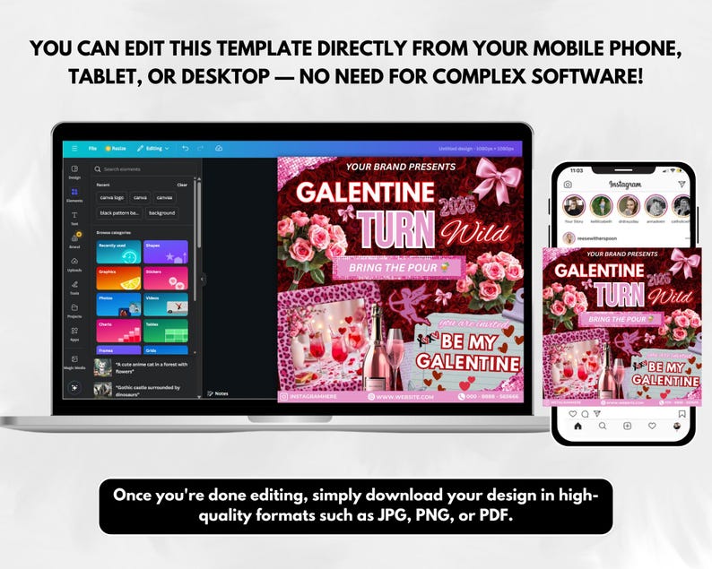 Galentine's Girls Night Gone Wild Invitation Flyer Template,leopard ...