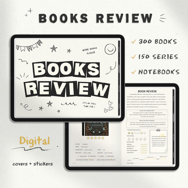 Books Review, Reading Journal, Digital, Planner, Goodnotes - Etsy