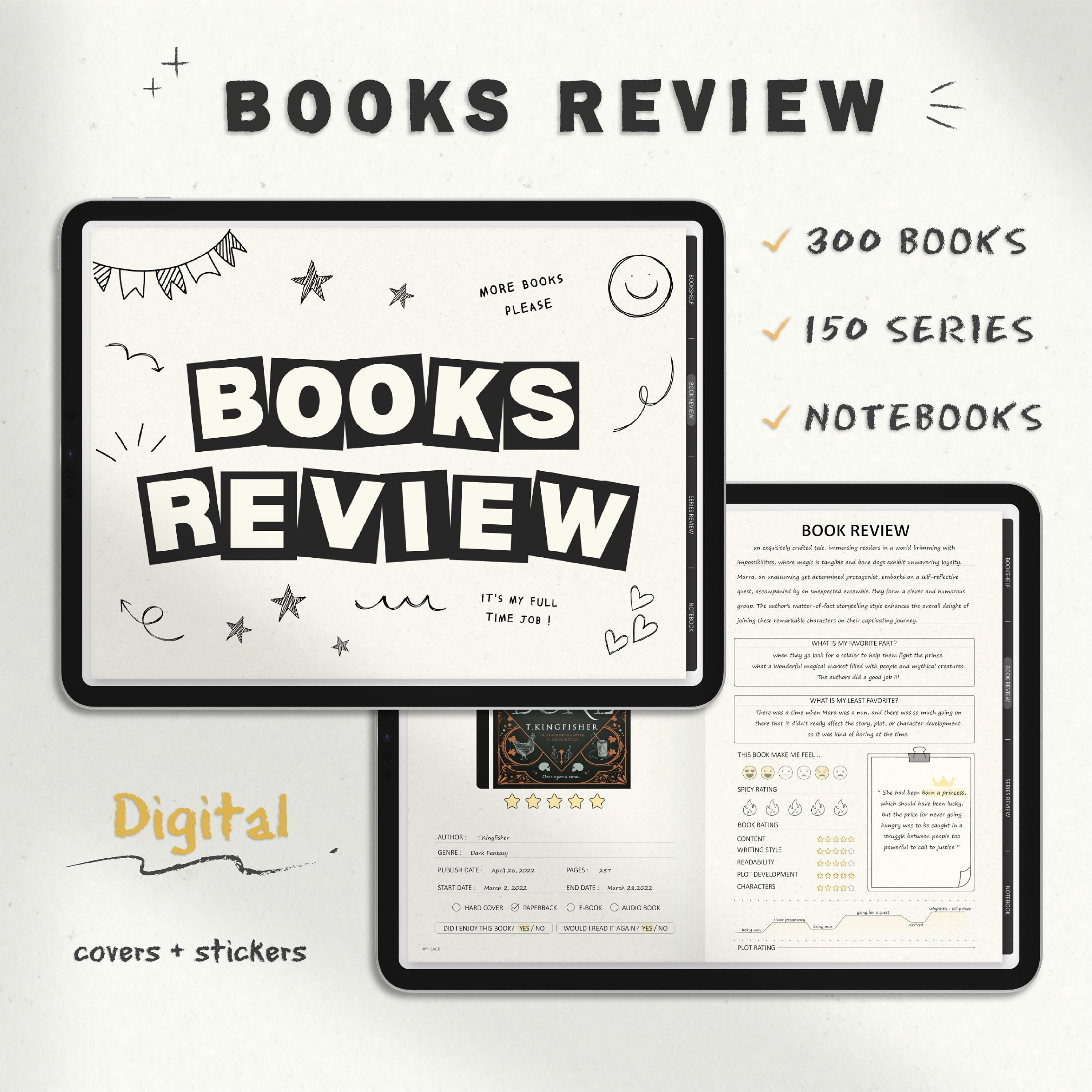 Books Review, Reading Journal, Digital, Planner, Goodnotes - Etsy