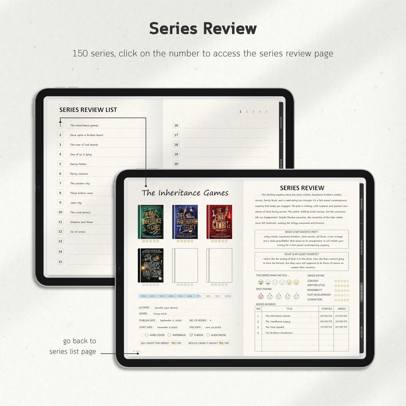 Books Review, Reading Journal, Digital, Planner, Goodnotes - Etsy