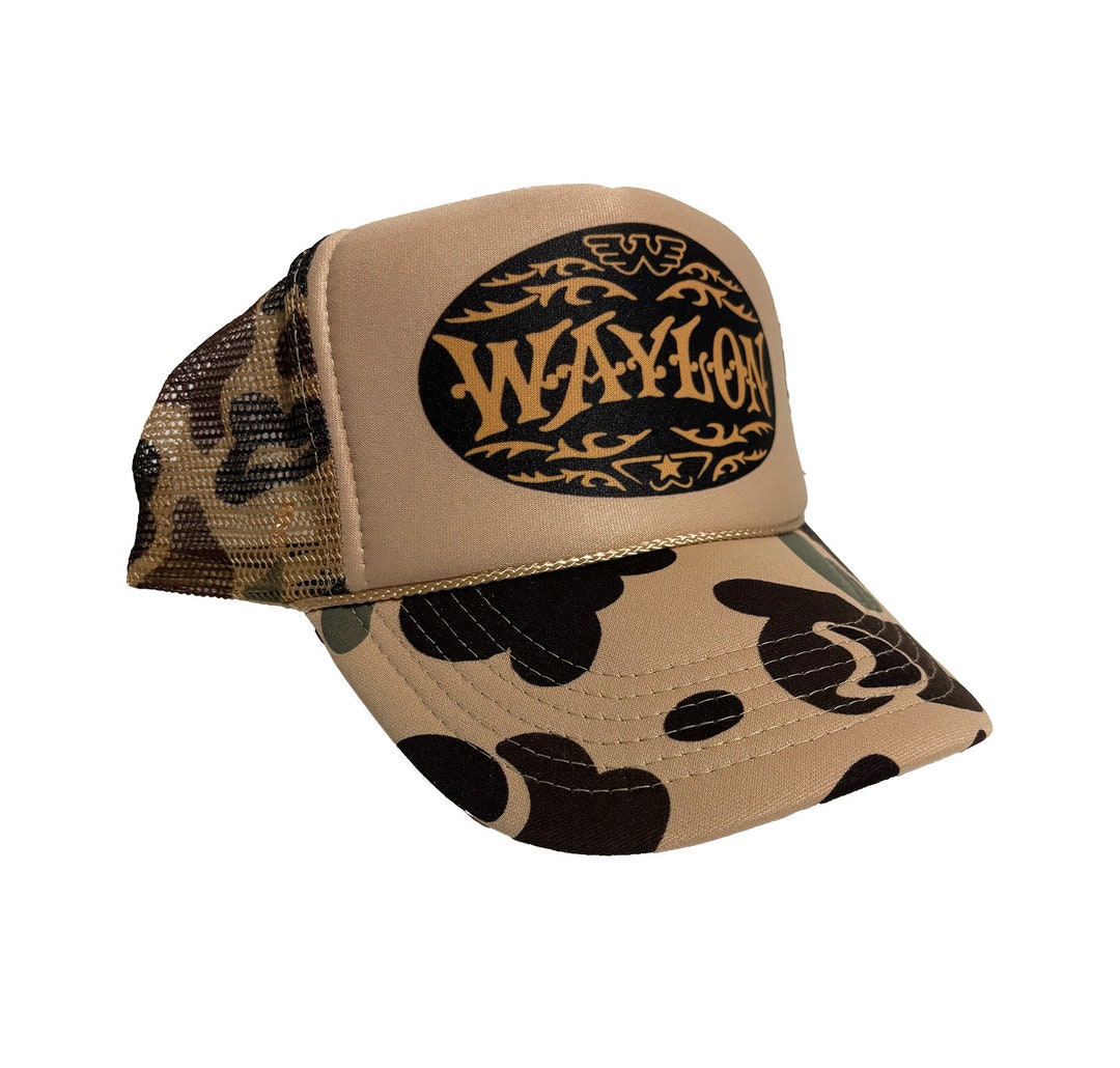 Waylon Jennings Trucker Hat Vintage Inspired Old Shirt Logo Brown Camo ...