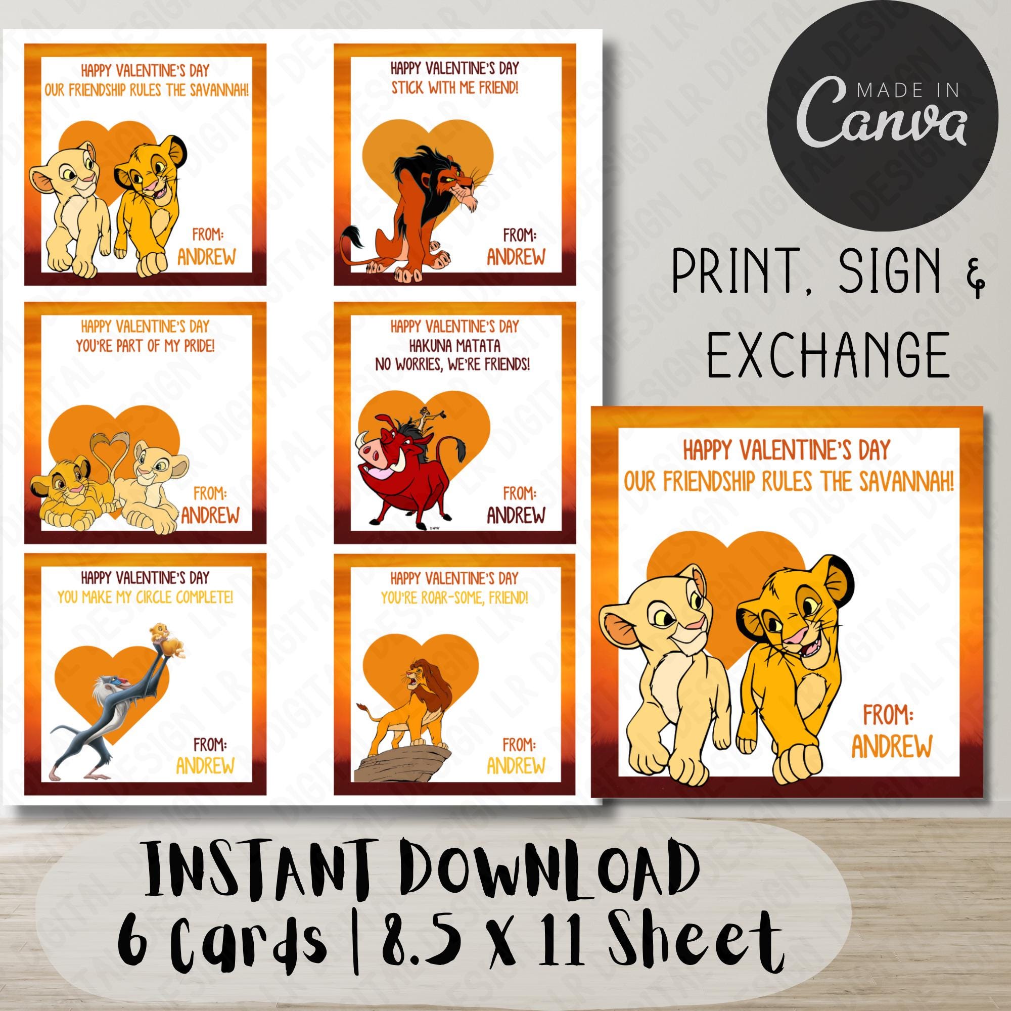 Safari Adventure Valentine Cards for Kids - 6 Printable Classroom ...