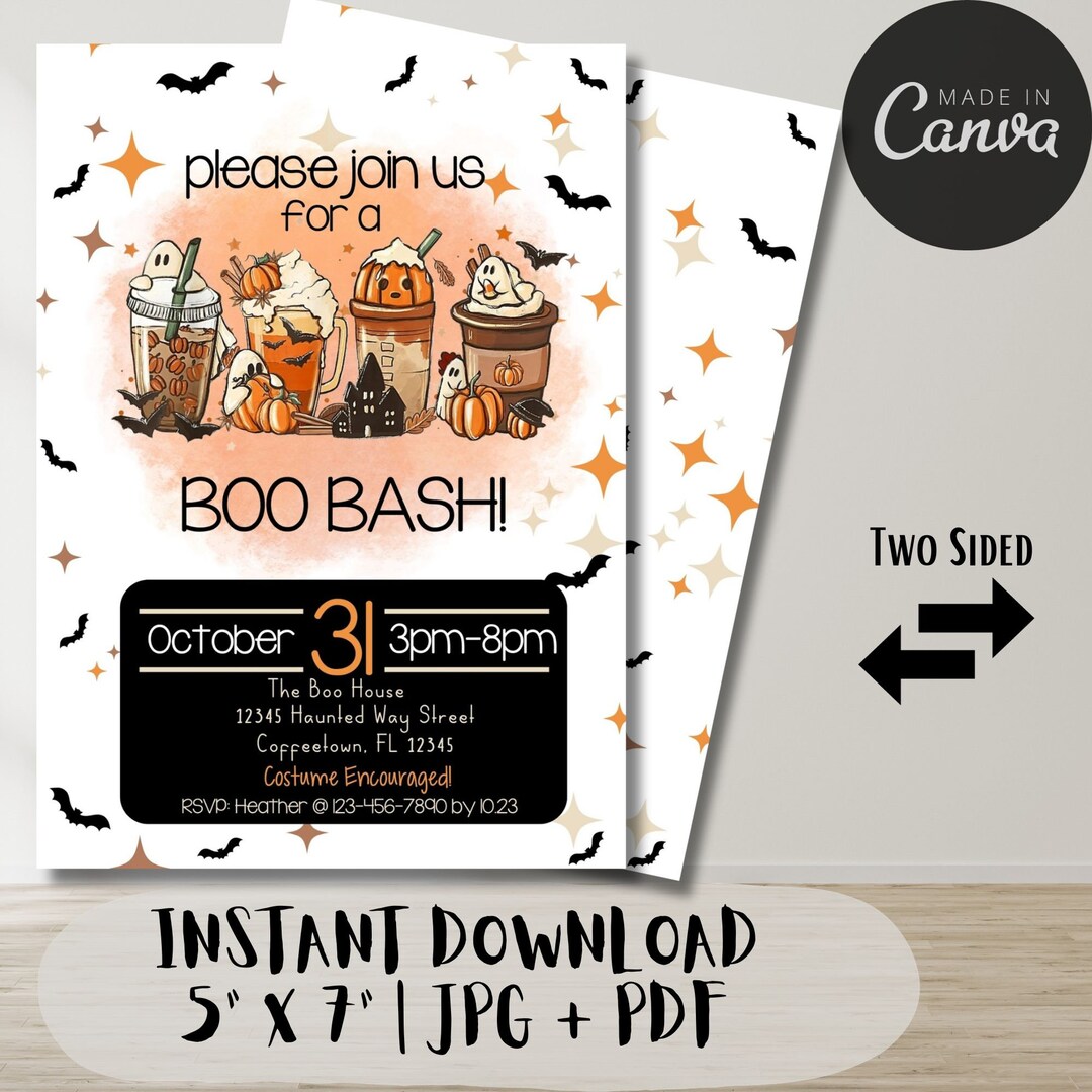 Boo Latte Coffee Halloween Invitation Edit, Spook and Celebrate - Etsy