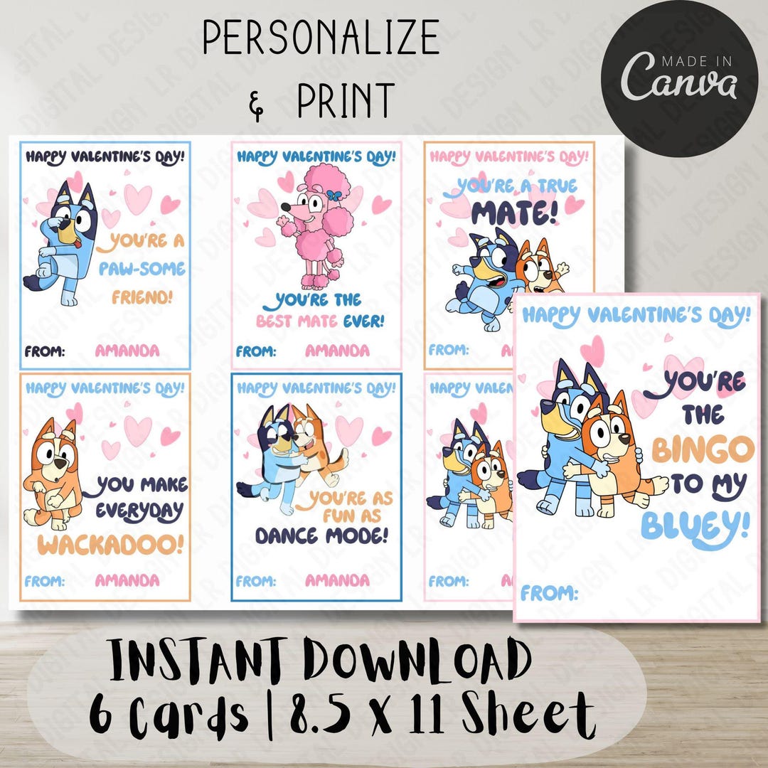 Playful Pup Valentine Cards for Kids - Printable Classroom Valentines ...