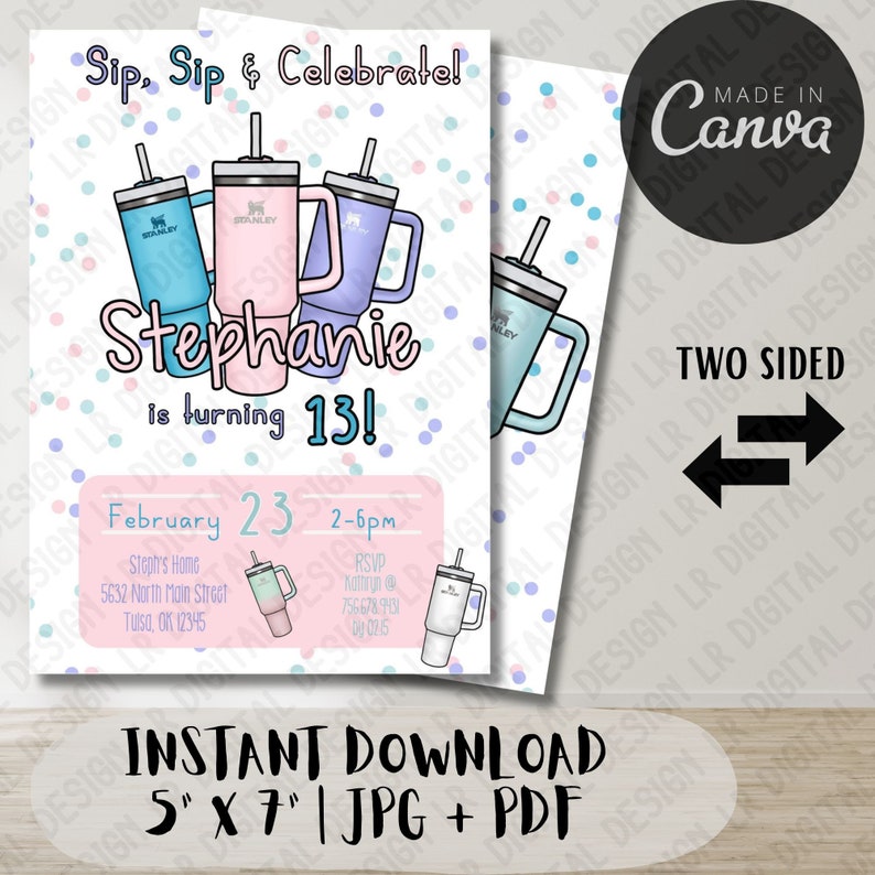 Sip & Celebrate- Trendy Cup With Straw - Digital Downloadable ...