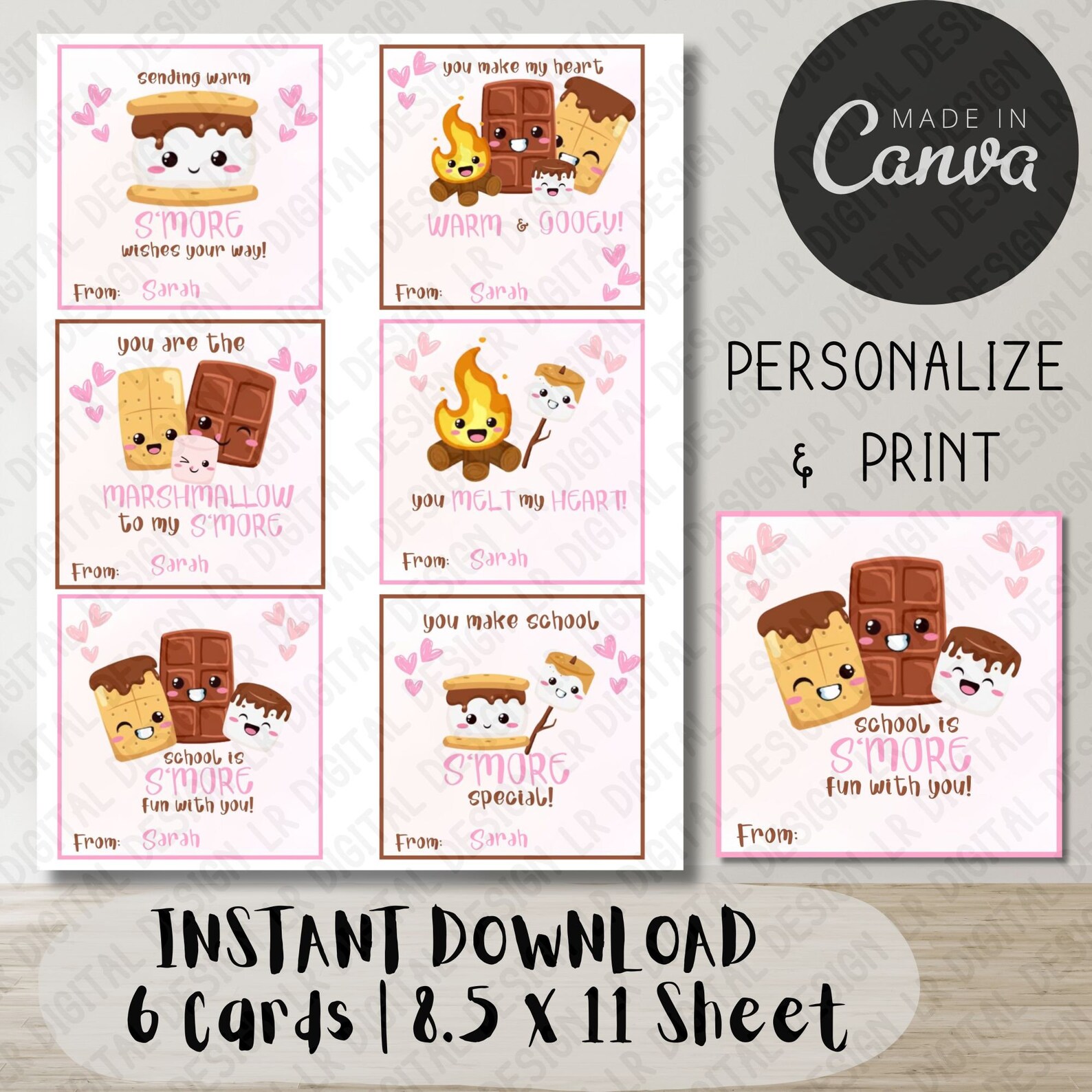 Kawaii S'mores Valentine Cards - Set of 6 | S'more Class Valentine ...