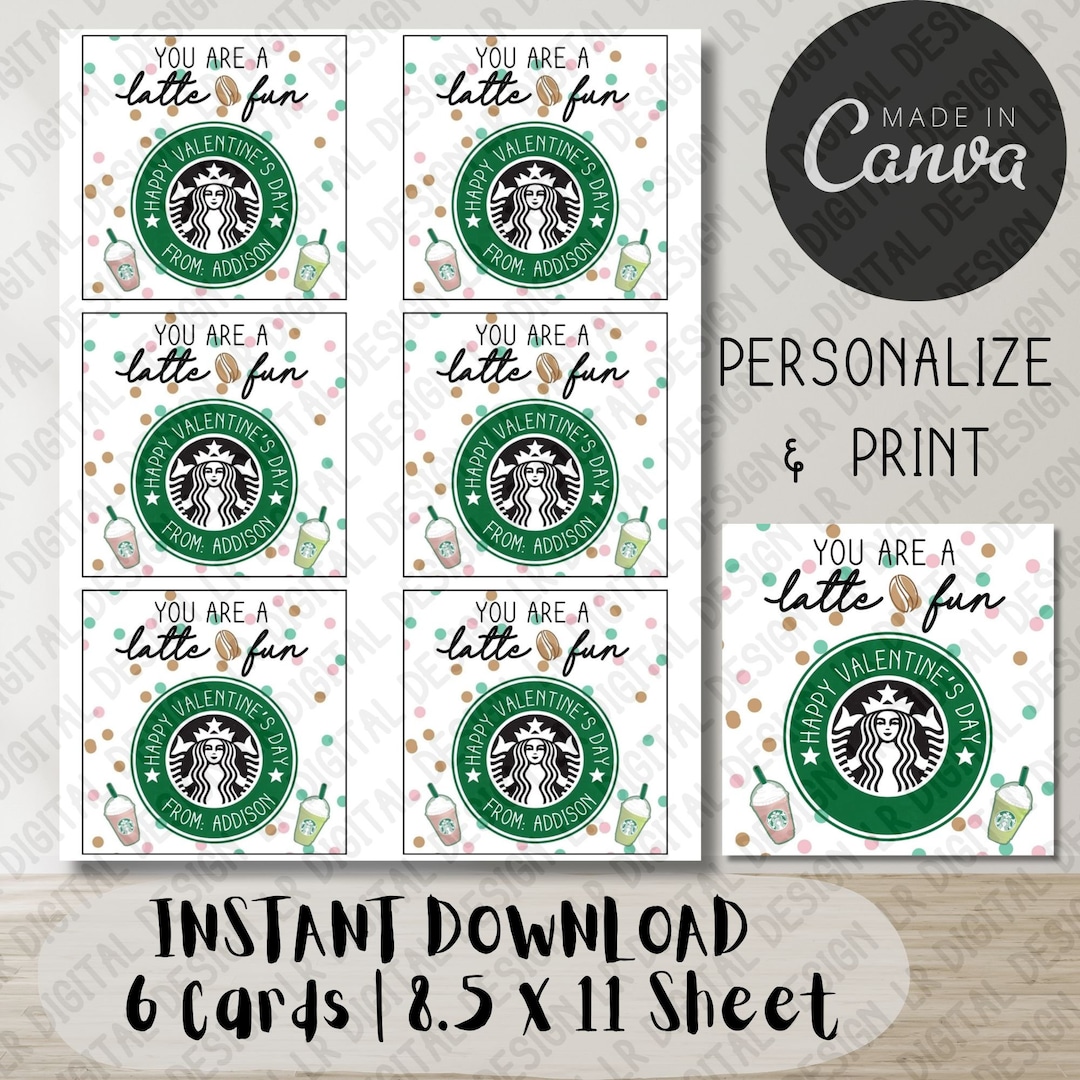 Coffee Valentine Cards: Latte Design, Personalizable, Set of 6 ...