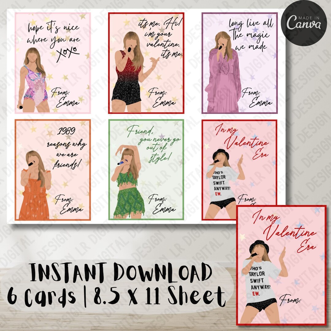 In My Valentine Era Cards Set of 6 Class Valentine Notes Printable 8.5 ...