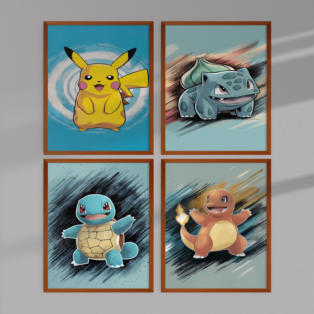 Pokemon Poster Set of 4 Poster Pokemon Wall Art Print Pokemon Travel ...