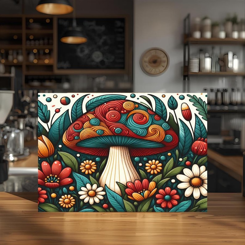 Retro Colorful Mushroom Glass Cutting Board, Mushroom Decor, Kitchen ...