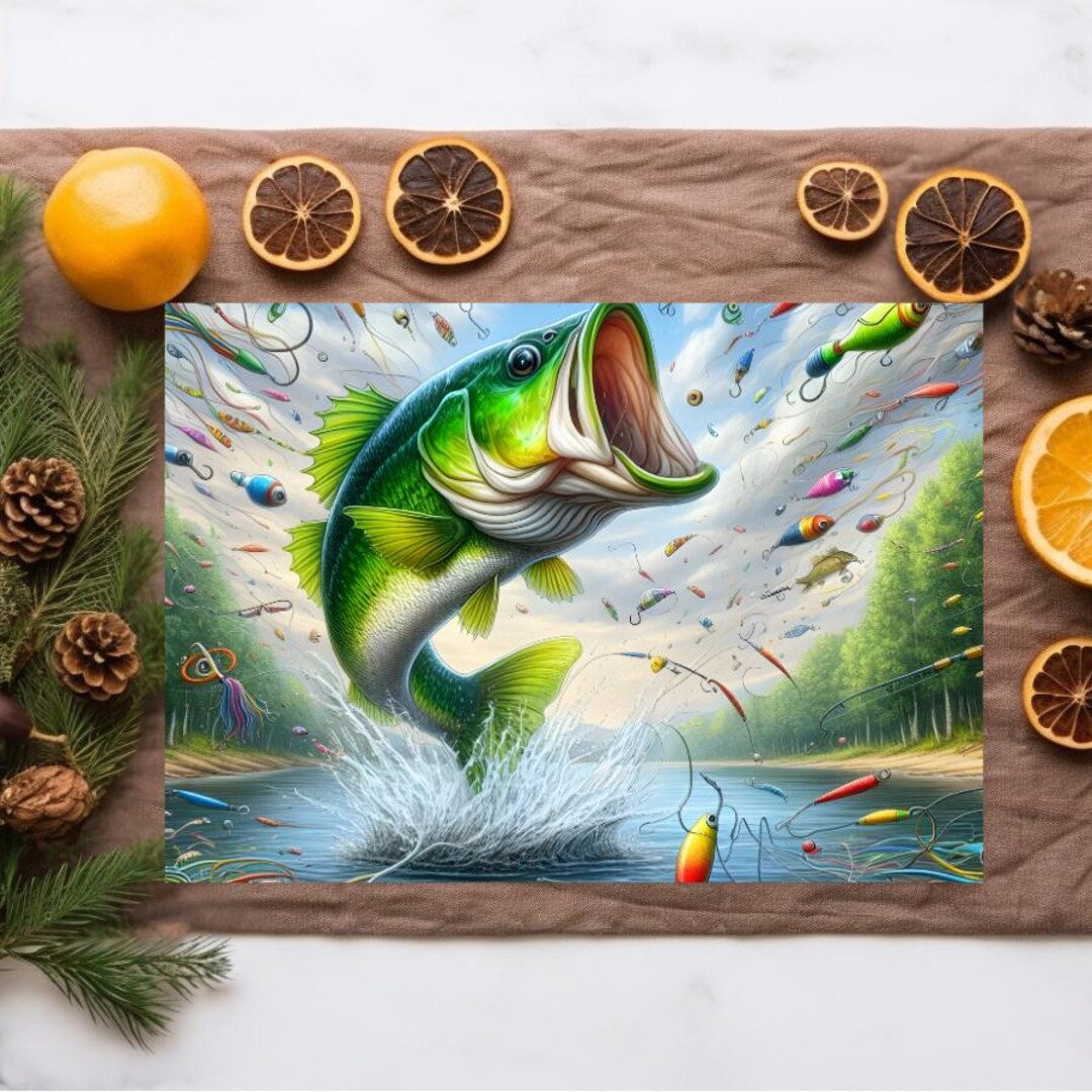 Outdoorsman Gift, Fishing Kitchen Decor, Bass Fisherman Gift, Lure ...
