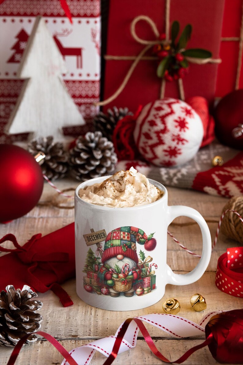 Christmas Gnome Ceramic Mug, Holiday Gift, Cute Winter Coffee Cup ...