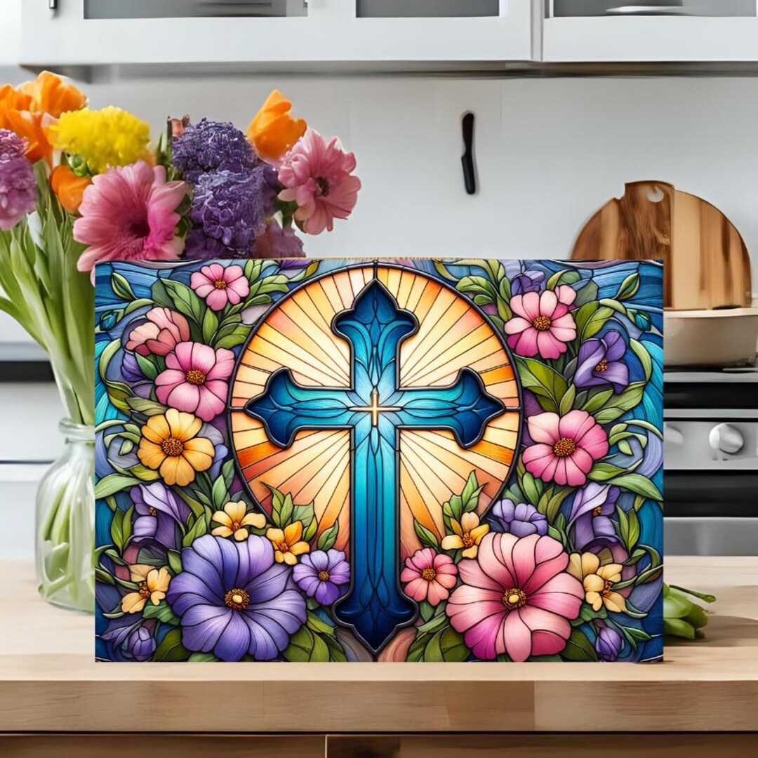 Holiday Faith Gift , Easter Cross Kitchen Decor, Religious Glass ...