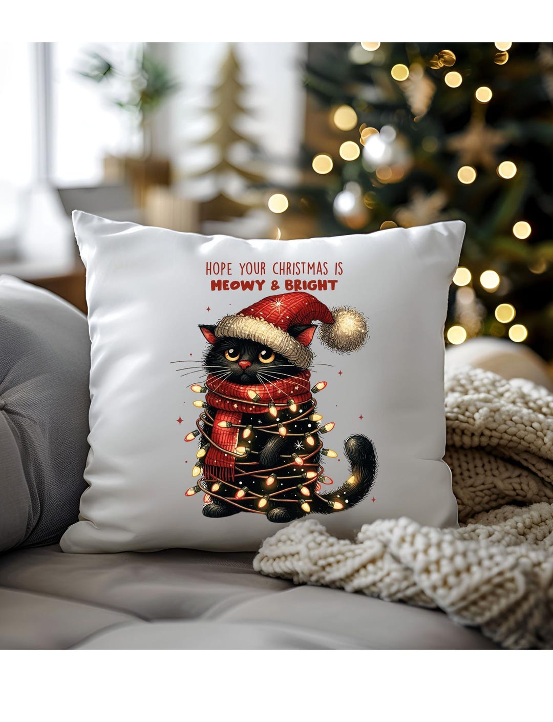 Cute Cat Christmas Pillow, Christmas Cat Accent Pillow, Cat Lovers ...